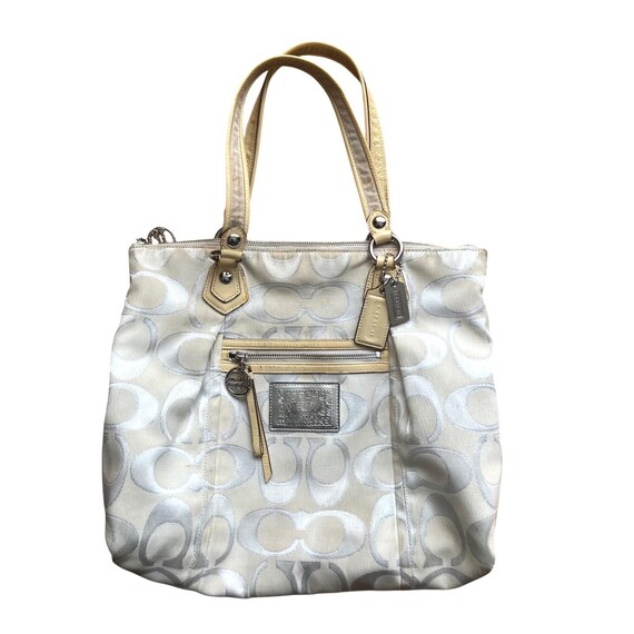 Coach Poppy Tote Bag Signature Canvas Metallic Silver… - Gem