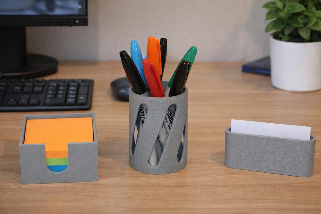 Grey Desk Organizer Set – 3D Printed Pencil, Sticky Note & Business ...