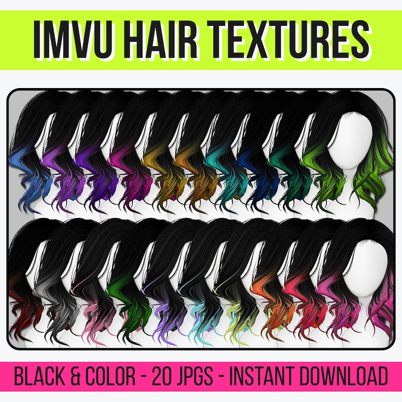 IMVU 20 HQ Hair Texture Pack – Black & Color Pack | Pro Creator PNG ...