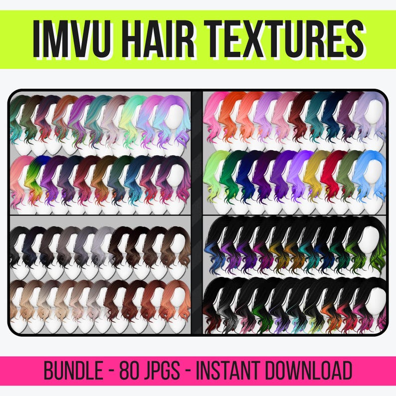 IMVU 80 HQ Hair Texture Pack – [vibrant / Natural / Fantasy] Styles ...
