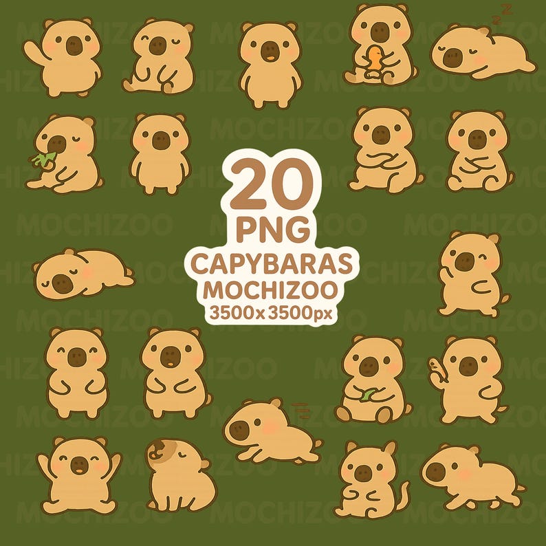 Capybara Clipart Bundle | Kawaii Capybara PNG Set - Etsy