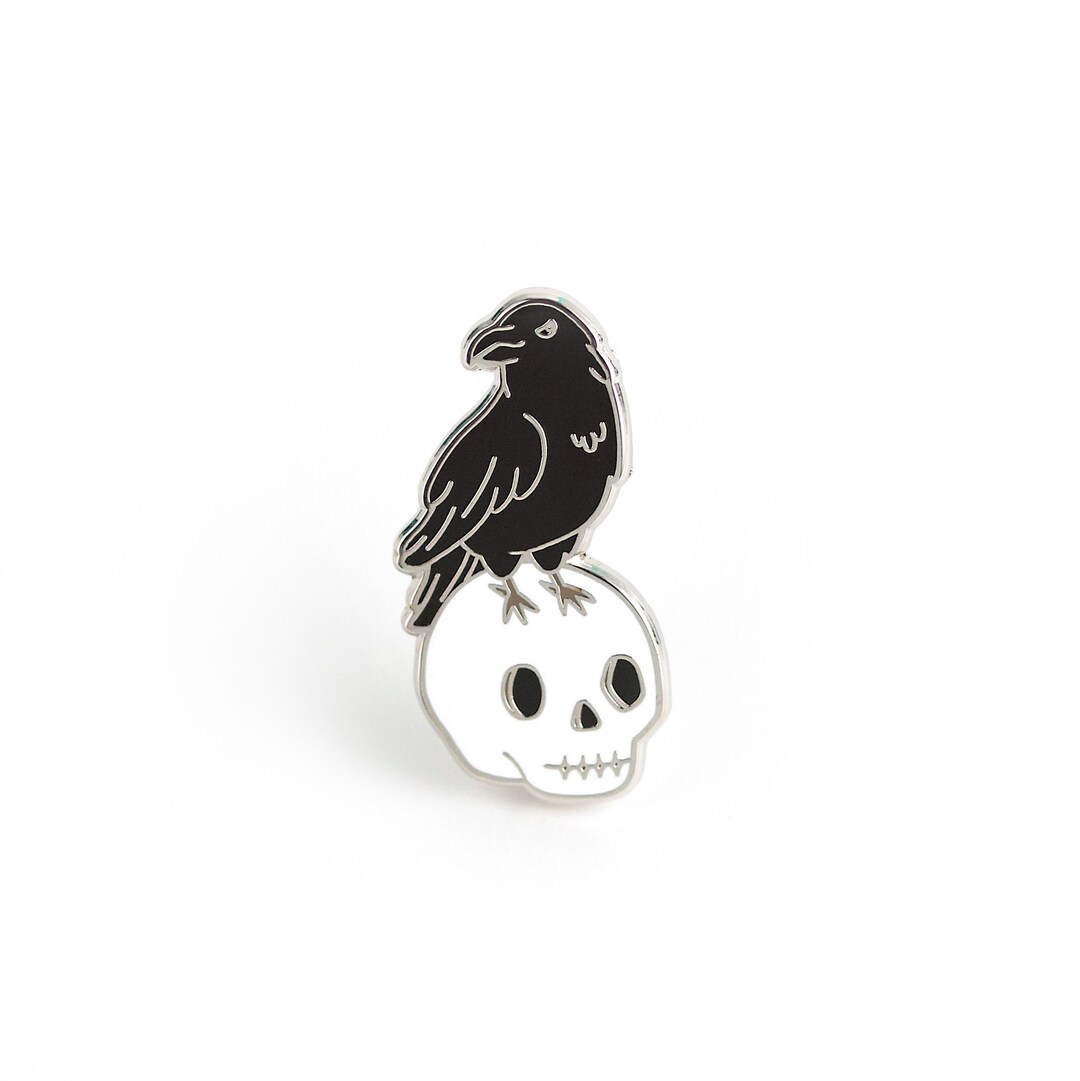 The Raven Enamel Pin - Hard Enamel Raven Pin Cute Crow Pin Gold Spooky ...