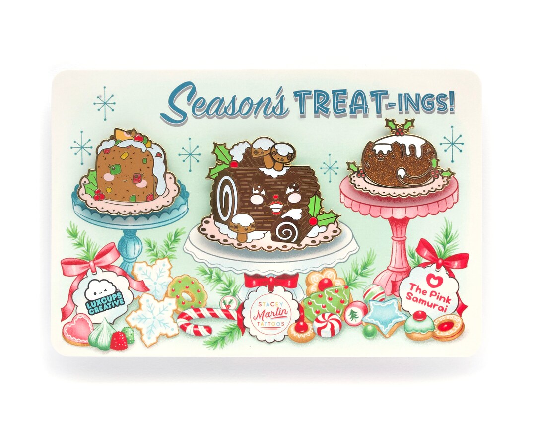 Season's Treatings Enamel Pin Set - Fruitcake Lapel Pin Christmas Pin ...