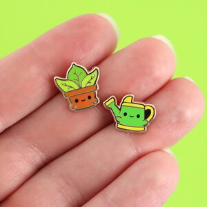 Potted Plant Pals Hard Enamel Watering Can Earring Stud Leaves Earrings ...
