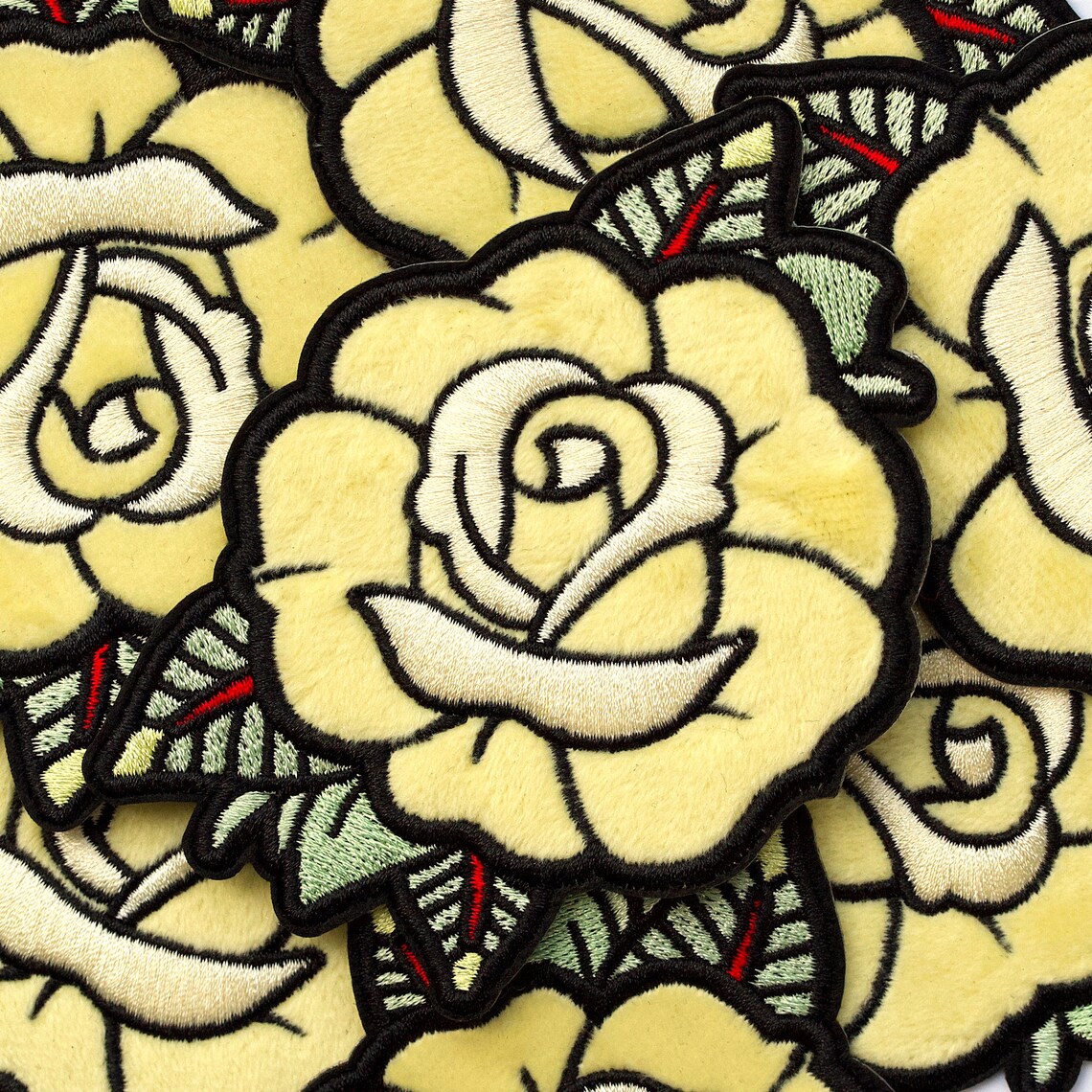 SALE Fuzzy Yellow Rose Patch Sticker - Adhesive Patch Texas Rose ...