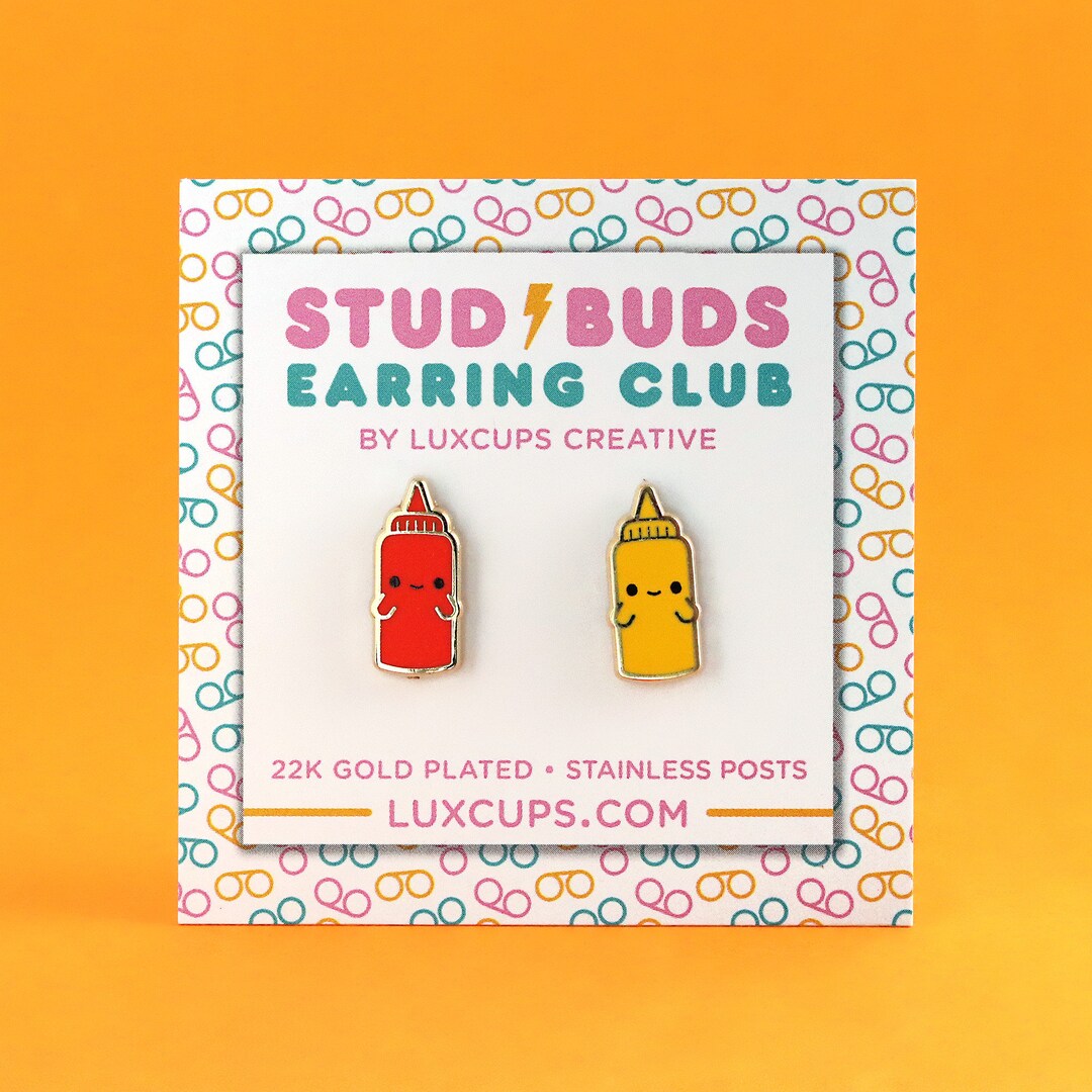 Condiment Cuties - Hard Enamel Mustard Earring Stud Ketchup Earrings ...