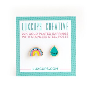 Rainbow Buds Earrings - Hard Enamel Rainbow Earring Stud Rain Drop Earrings Weather Gold Earring ...