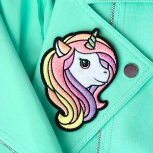 Fuzzy Rainbow Unicorn Patch Sticker - Adhesive Patch Unicorn Applique Patch Embroidered Unicorn ...