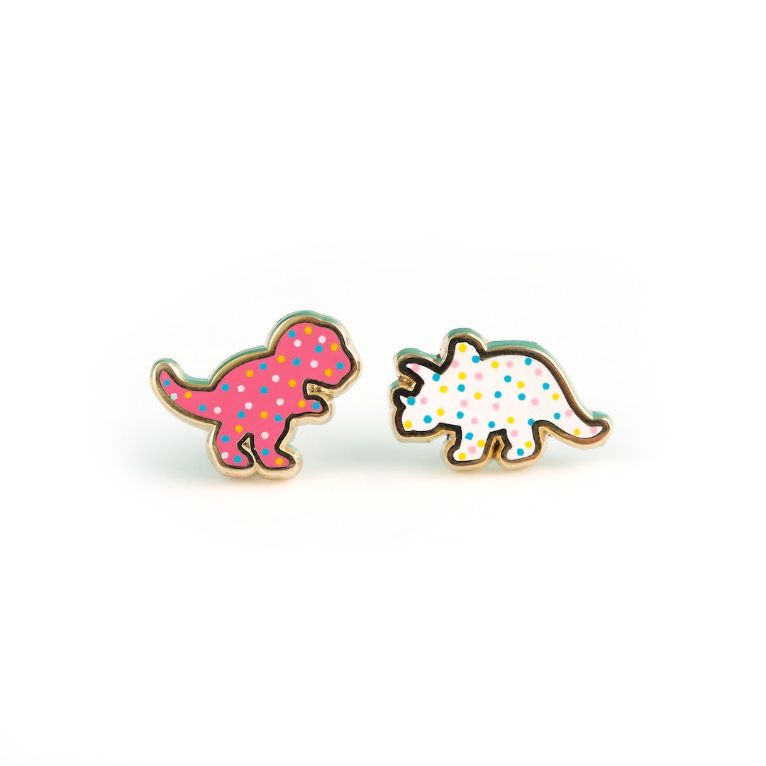 Dino Cookie Style 2 Earrings - Hard Enamel Dinosaur Earring Stud Dino Earrings Cookie Gold ...