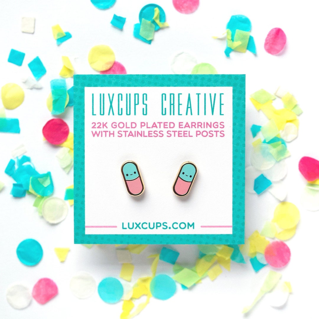 Happy Pill Earrings - Pill Earring Stud Pharmacist Earrings Doctor ...