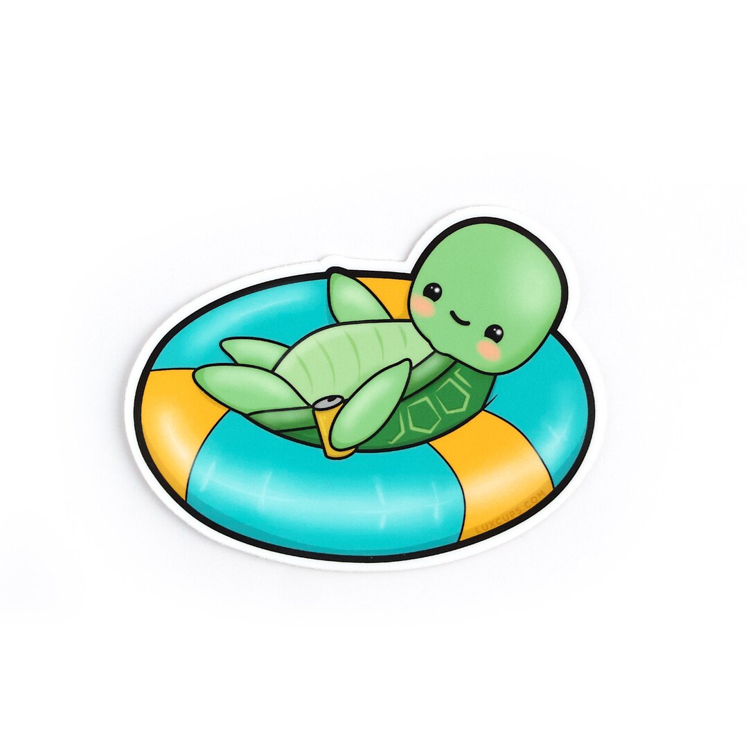 SALE Tubin' Turtle Sticker - Turtle Weather-proof Vinyl Sticker Cute ...