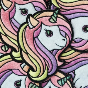 Fuzzy Rainbow Unicorn Patch Sticker - Adhesive Patch Unicorn Applique Patch Embroidered Unicorn ...
