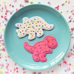 Fuzzy Dino Cookie Patch Set - 2 Dinosaur Patches Adhesive Dino Patch Sugar Cookie Cute Dino ...