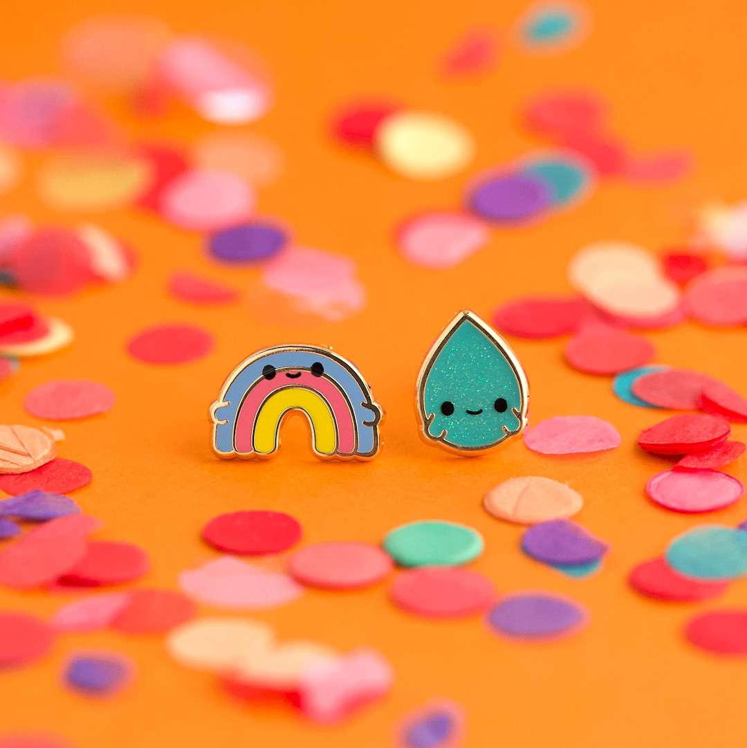 Rainbow Buds Earrings - Hard Enamel Rainbow Earring Stud Rain Drop ...