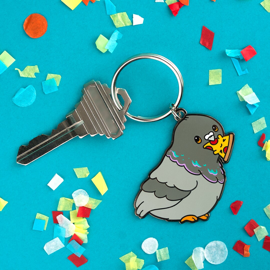 Pizza Pigeon Keychain - Kawaii Keychain Gift Rock Dove Cute Key Charm ...