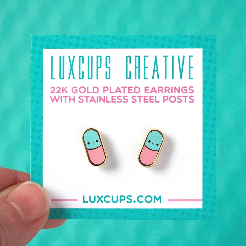 Happy Pill Earrings - Pill Earring Stud Pharmacist Earrings Doctor ...