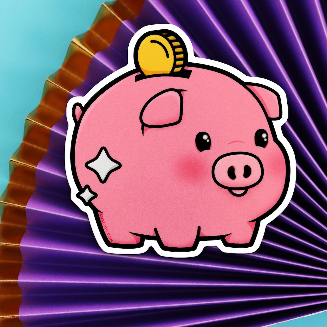 Piggy Bank Sticker - Cute Pig Weather-proof Vinyl Sticker Coin Bank ...