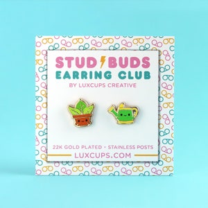 Potted Plant Pals Hard Enamel Watering Can Earring Stud Leaves Earrings ...