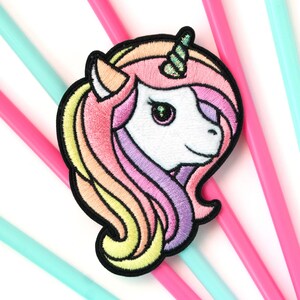 Fuzzy Rainbow Unicorn Patch Sticker - Adhesive Patch Unicorn Applique Patch Embroidered Unicorn ...