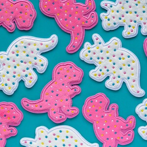 Fuzzy Dino Cookie Patch Set - 2 Dinosaur Patches Adhesive Dino Patch Sugar Cookie Cute Dino ...