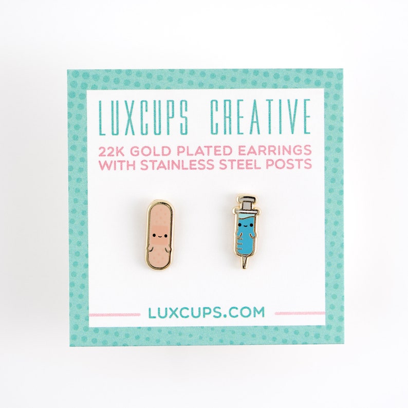 Blood Donor Buds Earrings - Syringe Hard Enamel Earring Stud Band Aid ...