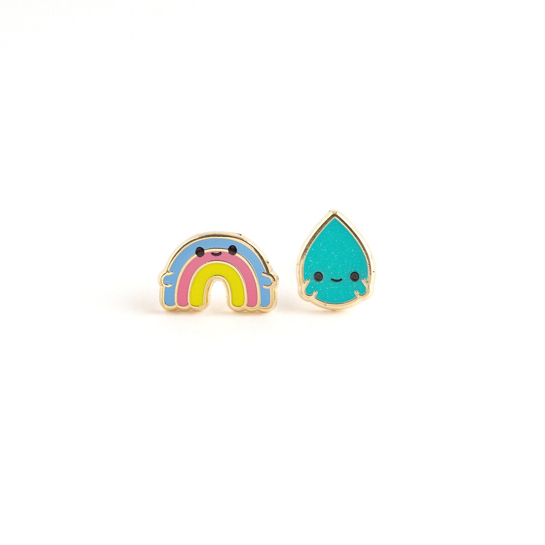 Rainbow Buds Earrings - Hard Enamel Rainbow Earring Stud Rain Drop ...