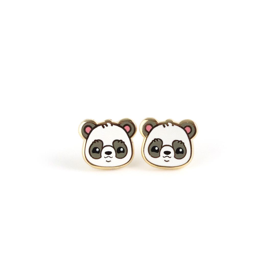 Panda Bear Earrings - Bear Earring Gift Panda Earring Studs Bamboo Gold ...