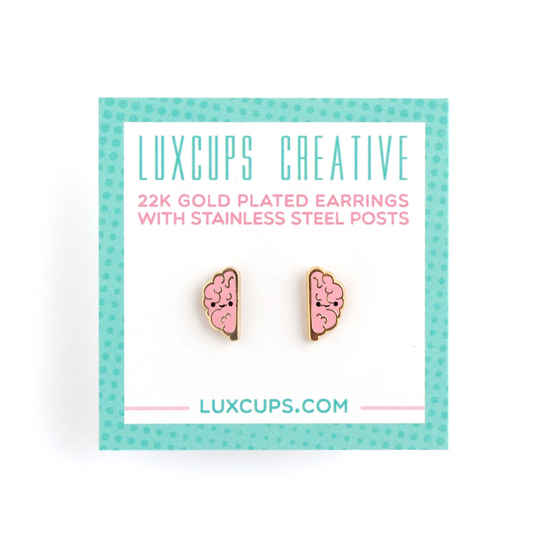 Big Brains Earrings - Hard Enamel Brain Earring Stud Left Brain ...