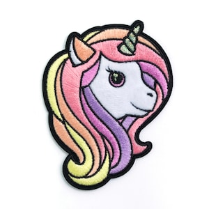 Fuzzy Rainbow Unicorn Patch Sticker - Adhesive Patch Unicorn Applique Patch Embroidered Unicorn ...