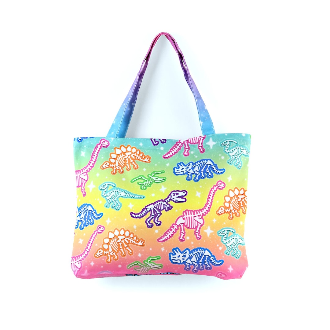 Rainbow Dino Tote Bag - Dinosaur Kawaii Shoulder Bag Trex Kawaii Cute ...