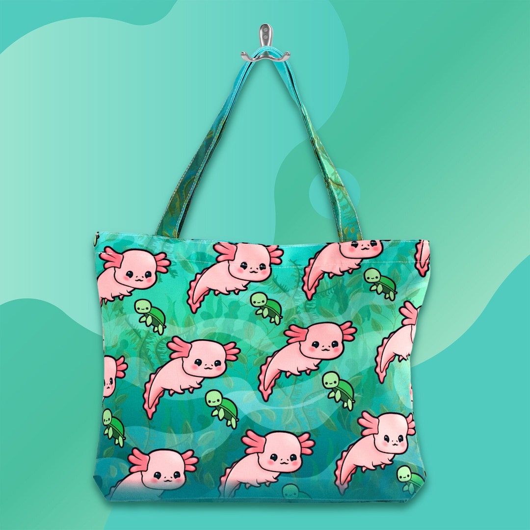Axolotl Tote Bag - Kawaii Shoulder Bag Kawaii Salamander Zippered Tote ...