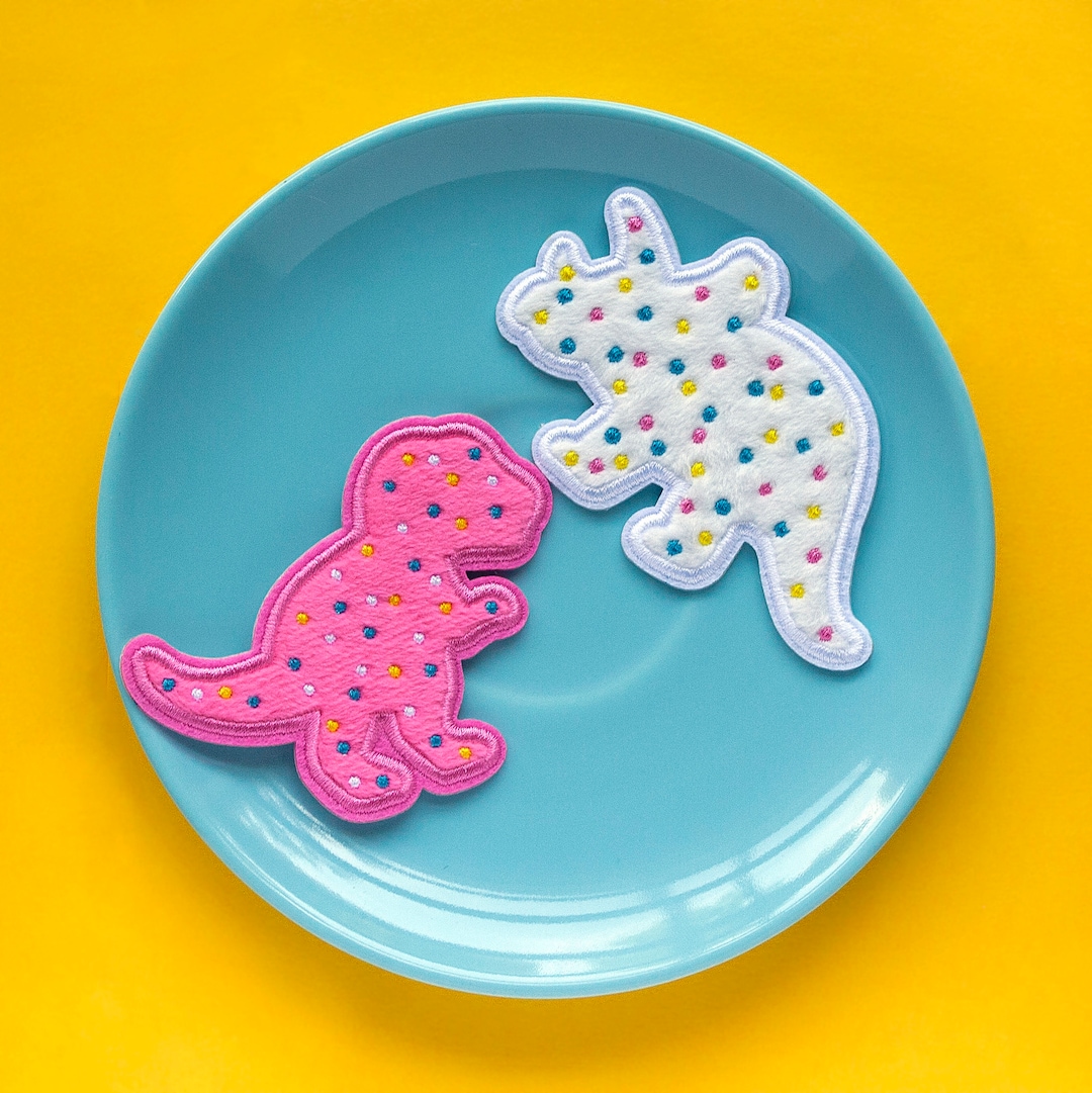 Fuzzy Dino Cookie Patch Set - 2 Dinosaur Patches Adhesive Dino Patch Sugar Cookie Cute Dino ...
