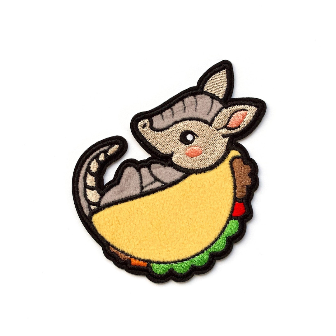 SALE Fuzzy Tacodillo Patch Sticker - Adhesive Patch Armadillo Applique ...