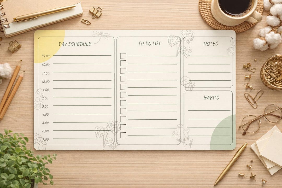 Minimalist Daily Planner Printable | Botanical Day Schedule & To-do ...