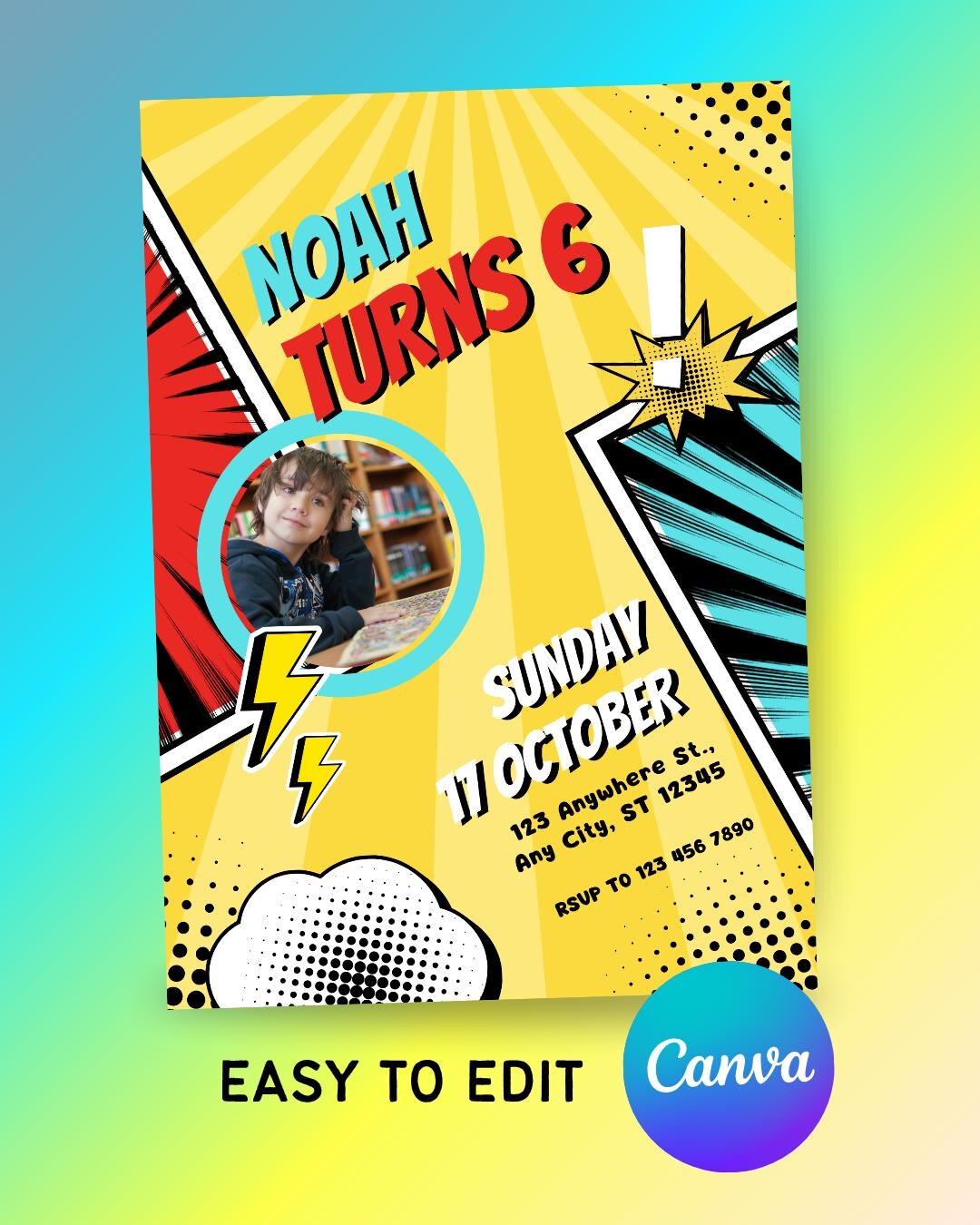 Comic Book Birthday Party Invitation (canva Template 5x7" Digital ...
