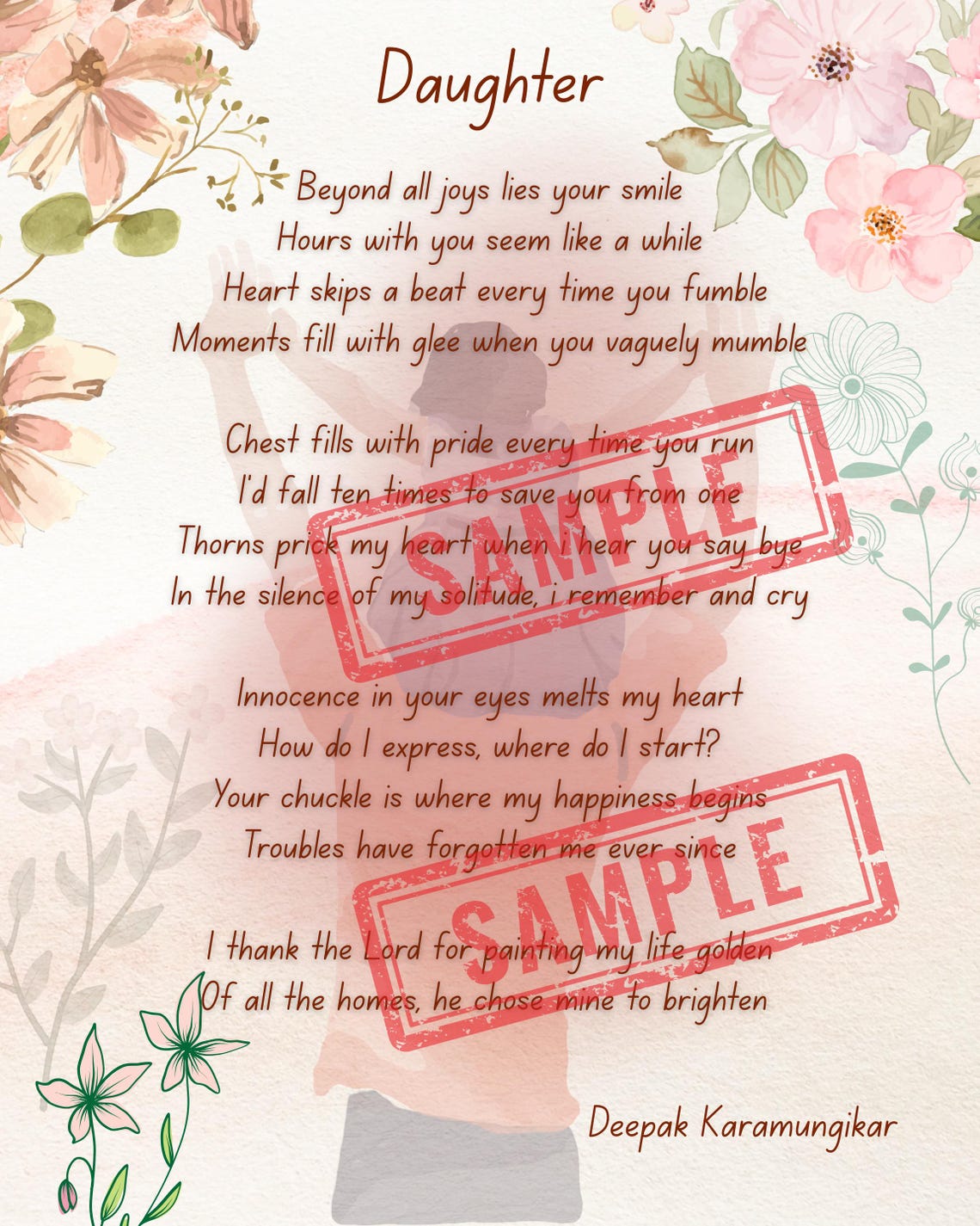 Daughter Poem Poster | Sentimental Home Wall Art (24x30 Inches ...