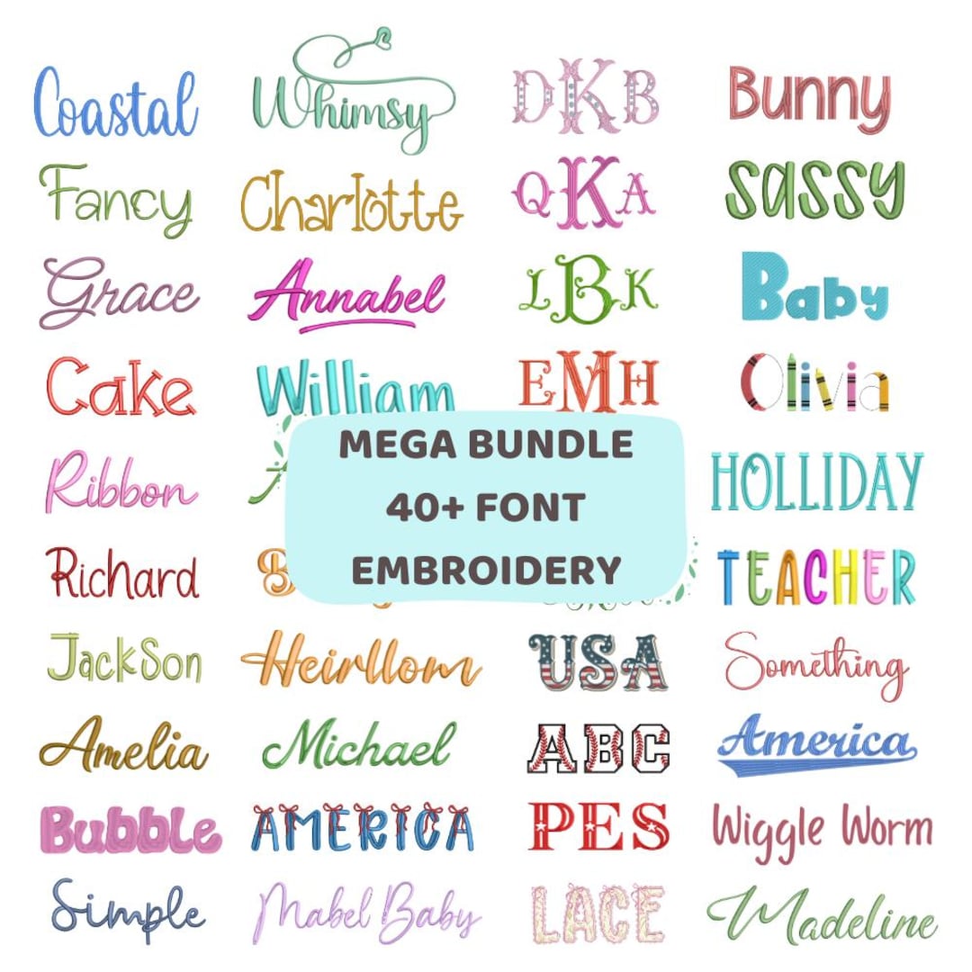 40 Machine Embroidery Fonts Mega Bundle,script & Serif Embroidery ...