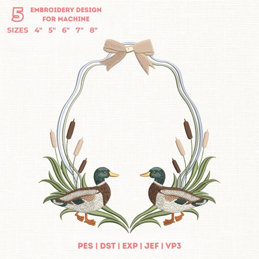 Mallard Duck Embroidery Design, Duck Embroidery, Farmhouse Bird ...