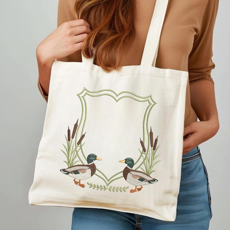 Mallard Duck Embroidery Design + Fishtail Bx Font , Farmhouse Bird ...