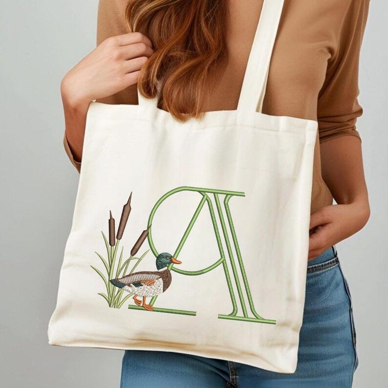 Mallard Duck Alphabet Embroidery Font, Cattail Monogram Letters ...