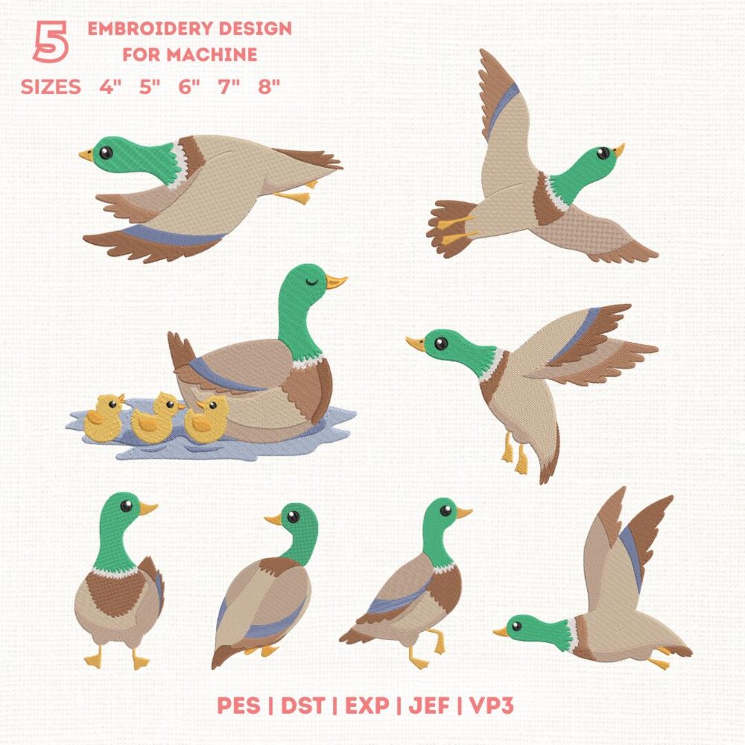 Mallard Duck Embroidery Design Bundle, Mini Ducks Embroidery Design ...