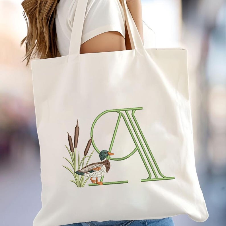 Mallard Duck Alphabet Embroidery Font, Cattail Monogram Letters ...