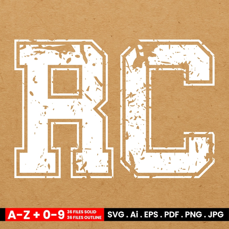 Varsity Distressed Alphabet SVG A–Z and 0–9 | Grunge Sports Jersey ...