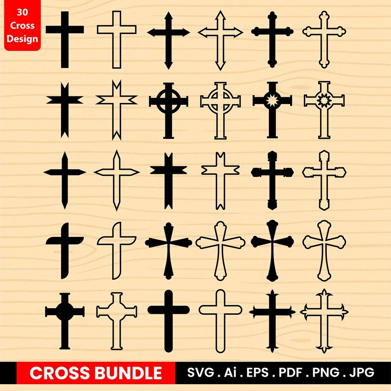 30 Christian Cross SVG Bundle | Jesus Cross Outline | Religious Crosses ...
