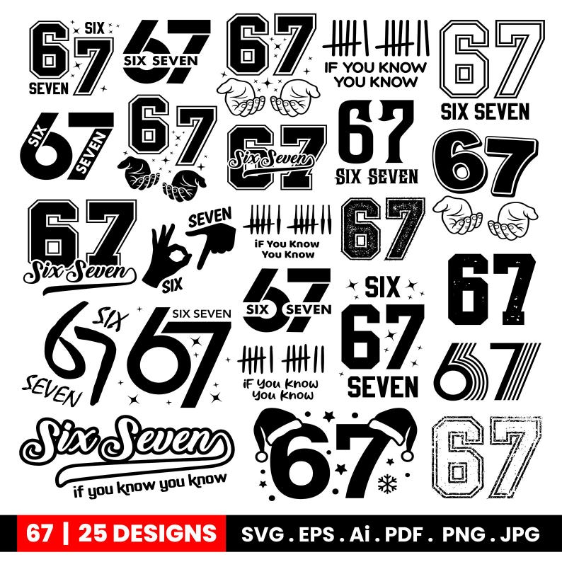Six Seven Meme SVG Bundle | 6 7 Funny Hands PNG Clipart | Cricut ...
