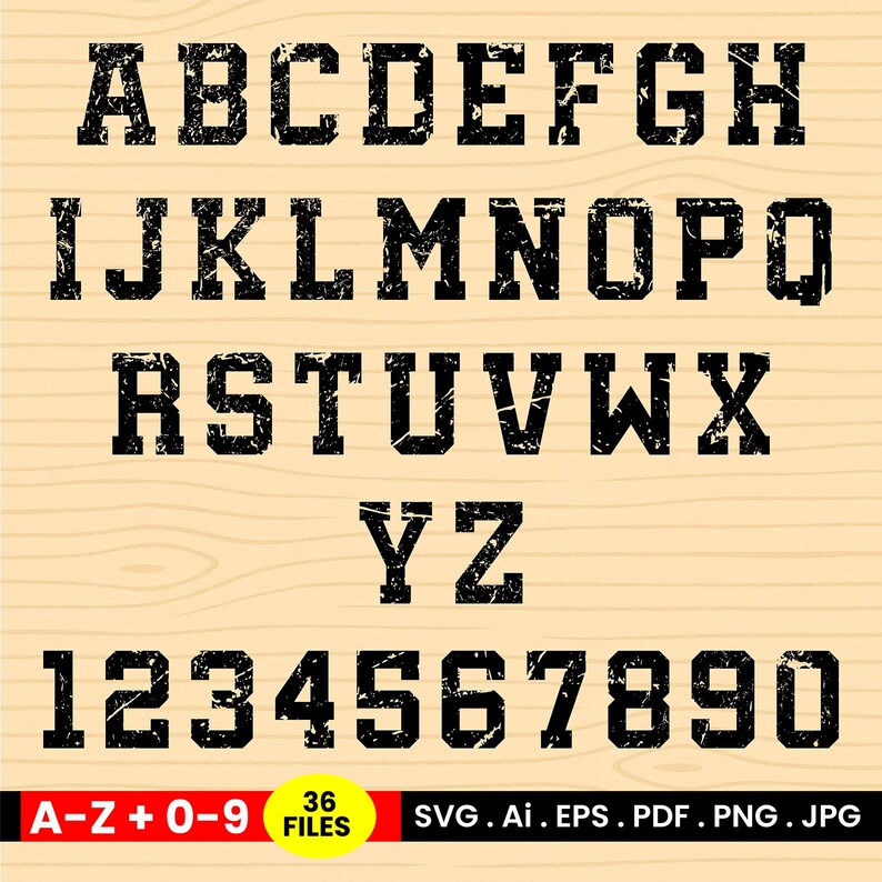 Varsity Distressed Alphabet SVG A–Z and 0–9 | Grunge Sports Jersey ...
