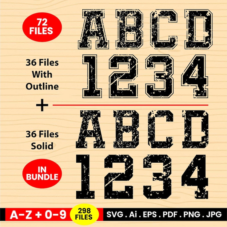 Varsity Distressed Alphabet SVG A–Z and 0–9 | Grunge Sports Jersey ...