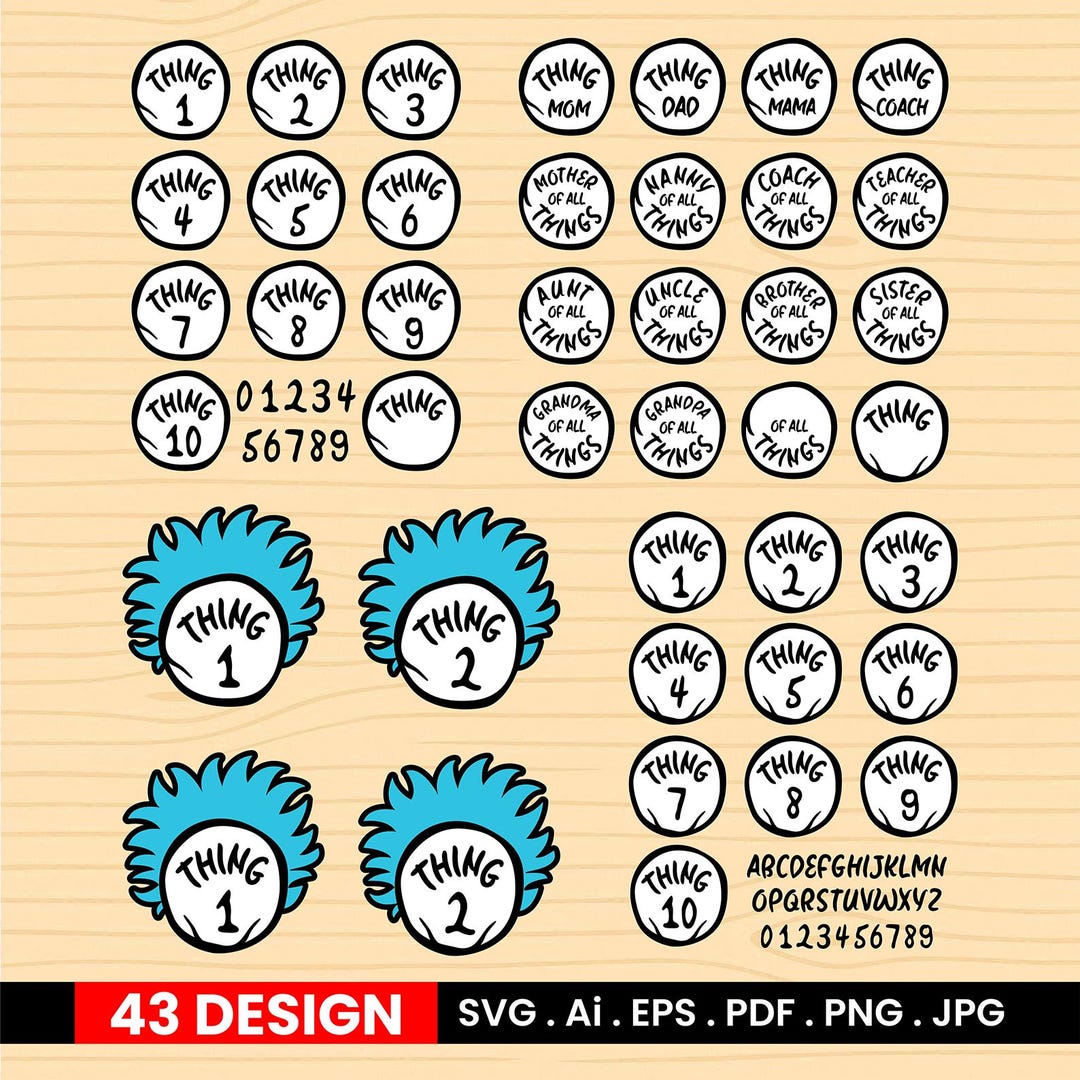 Thing 1 & Thing 2 SVG Bundle | 43 Design | Things Layered PNG ...