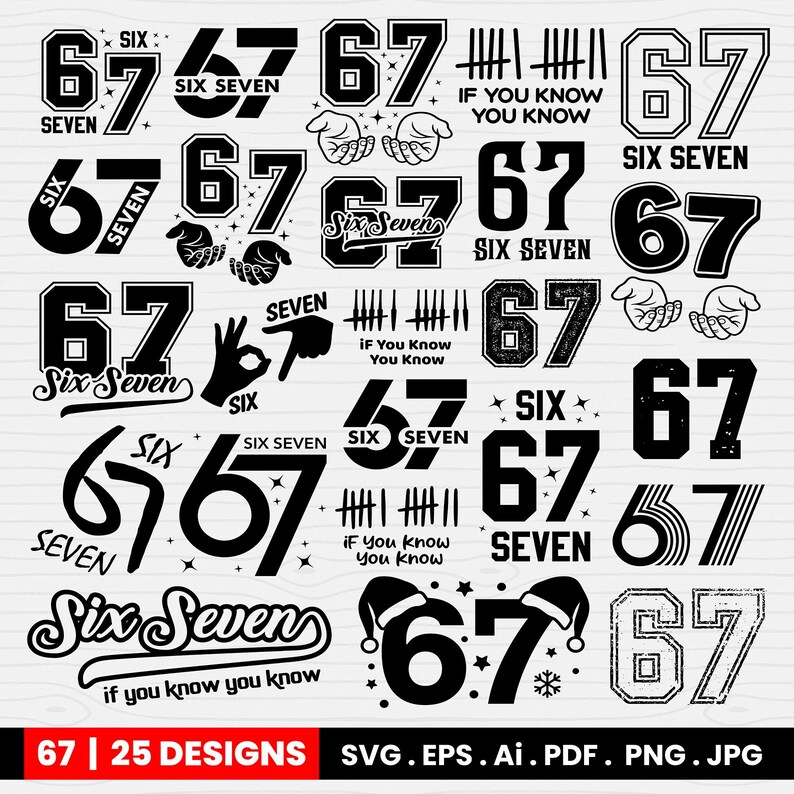 Six Seven Meme SVG Bundle | 6 7 Funny Hands PNG Clipart | Cricut ...
