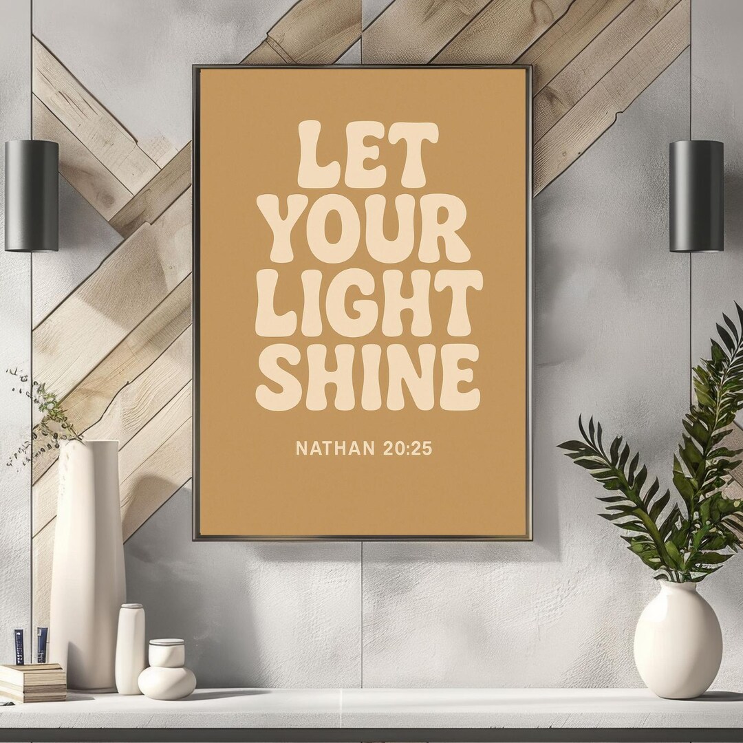 Retro Christian Wall Art, Let Your Light Shine Bible Verse Print, Faith ...